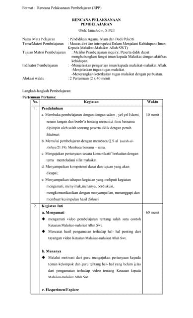 Contoh rpp pai sd kelas 4 kurikulum 2013 | PDF
