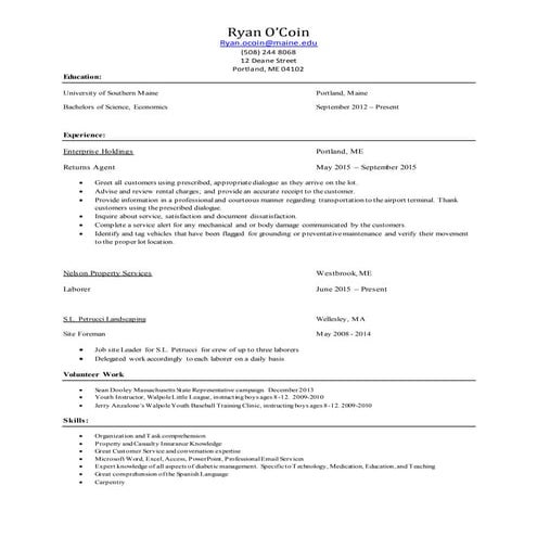 Ryan O'Coin Resume | DOCX