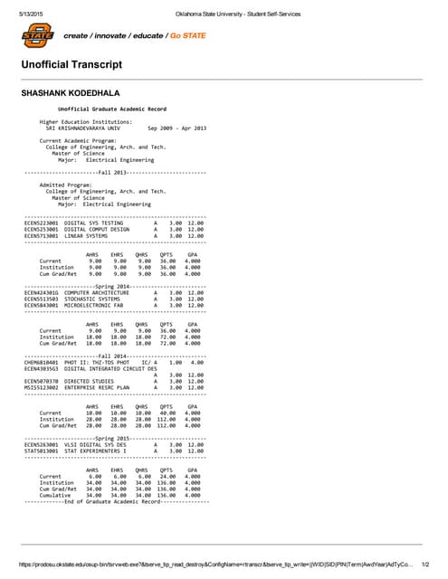 Unofficial Transcript | PDF