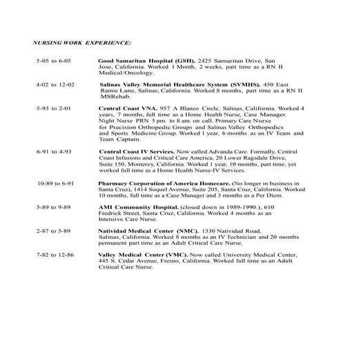 Darlene Nursing Experience | PDF