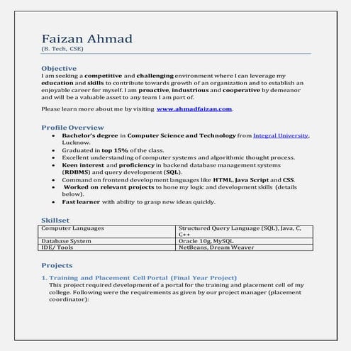 Resume - Faizan Ahmad | DOCX | Databases | Computer Software and Applications