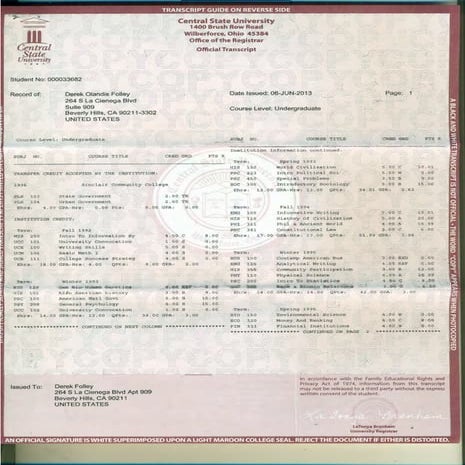 DEREK_FOLLEY_TRANSCRIPT(1) | PDF | Educational Assessment | Education