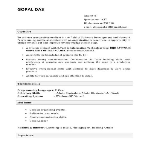 gopal cv (7) | DOC | Education industry | Industries