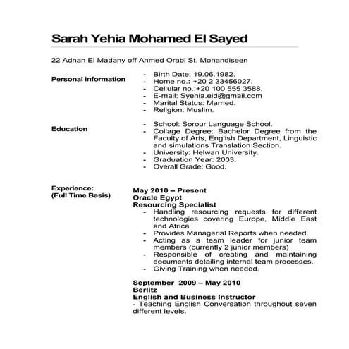 Sarah Yehia CV _1_ | PDF