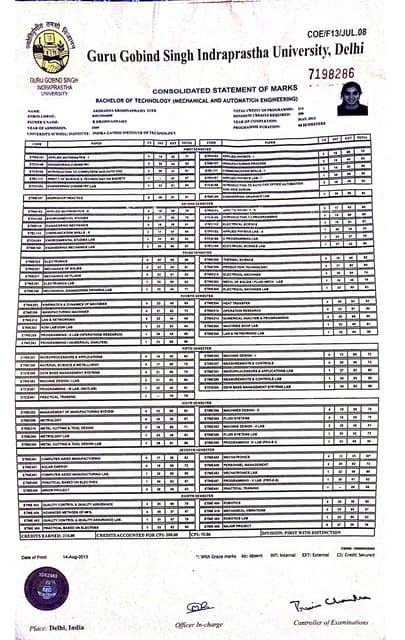 IPU BTech Marksheets | PDF | Educational Assessment | Education