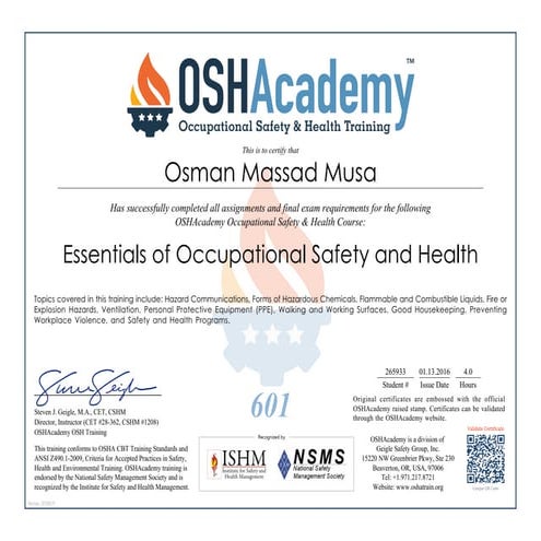 OSHA CERT. | PDF