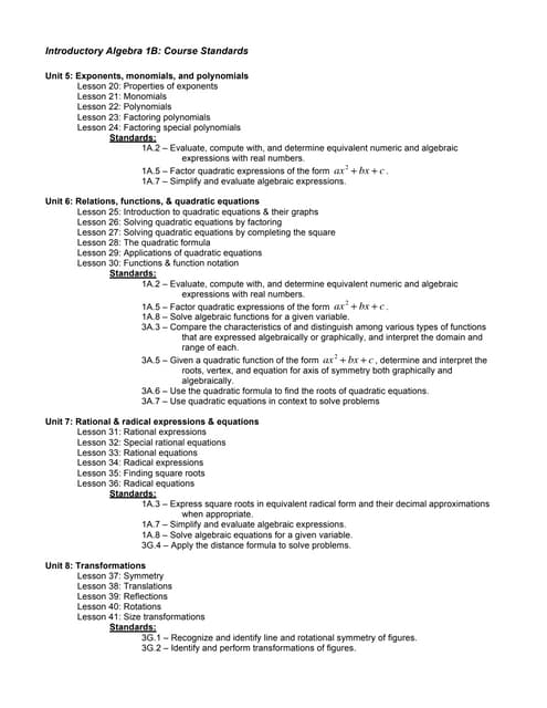 Algebra 1 Course Statement | PDF