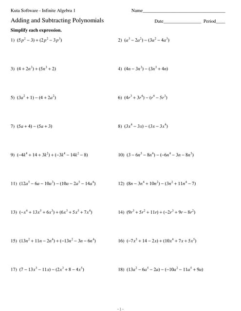 Adding and subtracting polynomials | PPT | Science