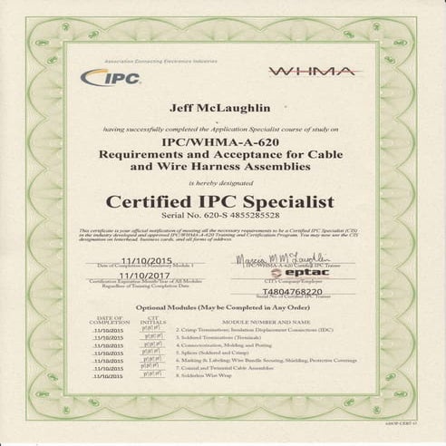 IPC WHMA A 620 CERT | PDF