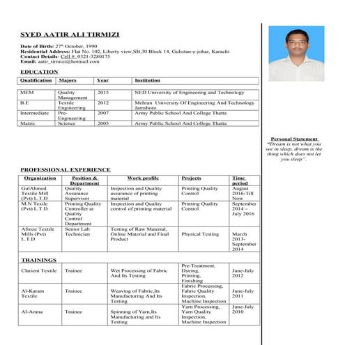 Syed Aatir Ali Tirmizi-CV | DOC | Business and Finance