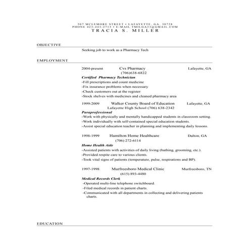 RESUME FOR PAM | RTF