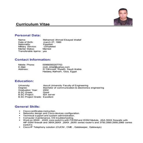 mohamed khallaf-resume-2015 | DOCX | Computer Networking | Computing