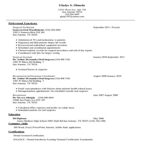 Resume Gladys Olmedo | DOCX | Surgery | Medical Health