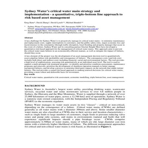 Sydney Water Critical Water Mains Strategy and Implementation LESAM2013 ...