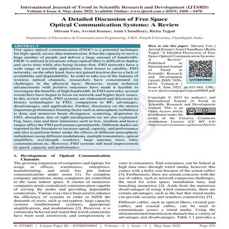 A Detailed Discussion of Free Space Optical Communication Systems A Review | PDF