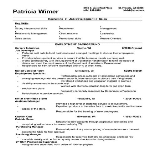 Trish Wimer Resume 10-13 | DOC | Business | Business and Finance