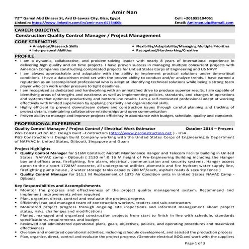 Amir Nan Resume - QC & Project Manager | PDF
