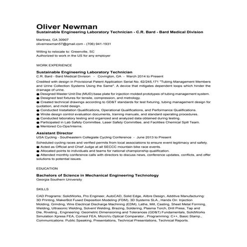 Resume (no objective) | DOC
