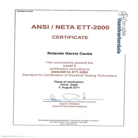 ANSI NETA Cert Level 3 | PDF