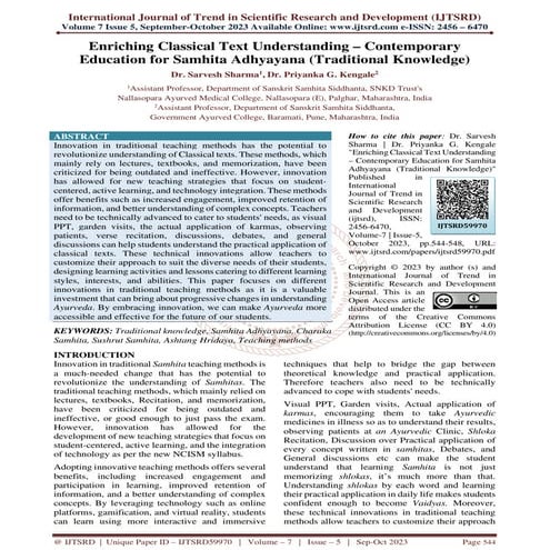 Enriching Classical Text Understanding – Contemporary Education for Samhita Adhyayana ...