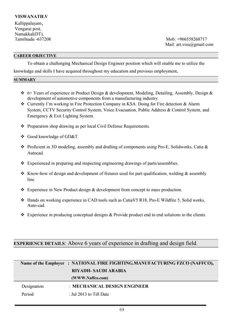 Resume- Mechanical Design Engineer | DOC | Civil Engineering Industry | Industries