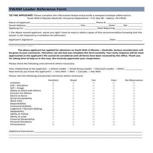 4 YWAM Leader Reference Form | PDF