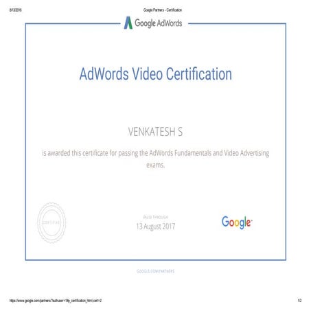 AdWords Video Certification | PDF