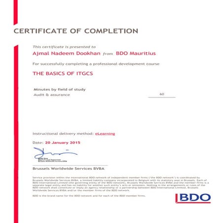 Certificate-THE BASICS OF ITGCS | PDF