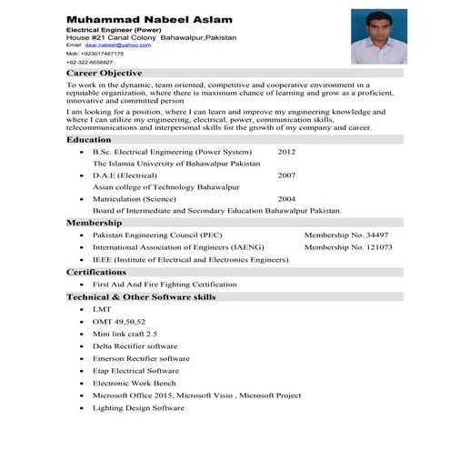 Electrical Engineer -Nabeel Cv (1) | DOC