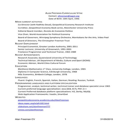 Freeman CV May 2015 | PDF