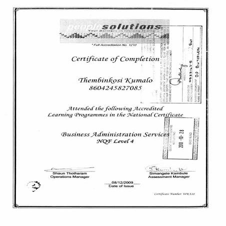 Business Admin Certificate. | PDF
