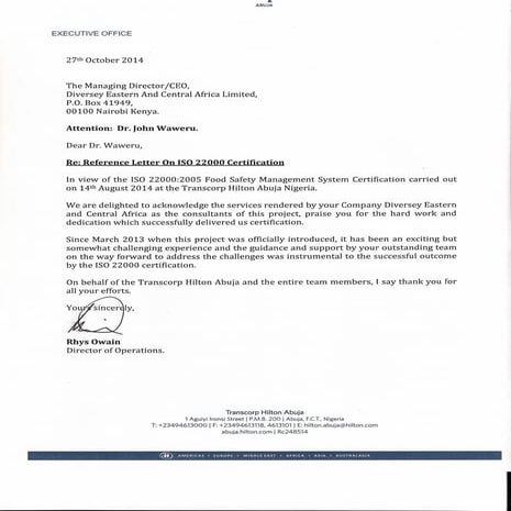 Reference Letter on ISO22000 Certification (2) | PDF