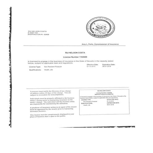 NV Insurance License | PDF