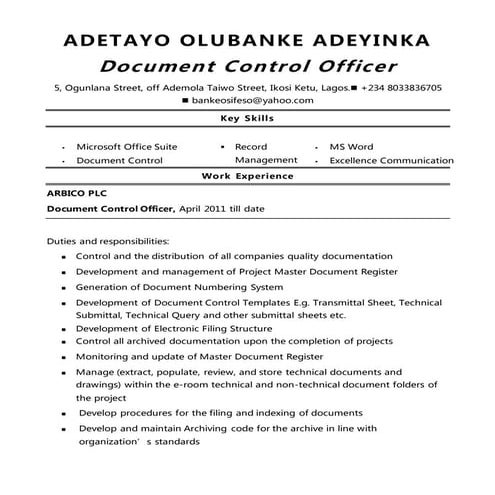 Adetayo Olubanke Document Control Officer | PDF