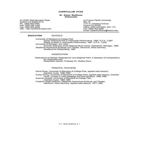 CV Dr. Dieter Wulfhorst | PDF
