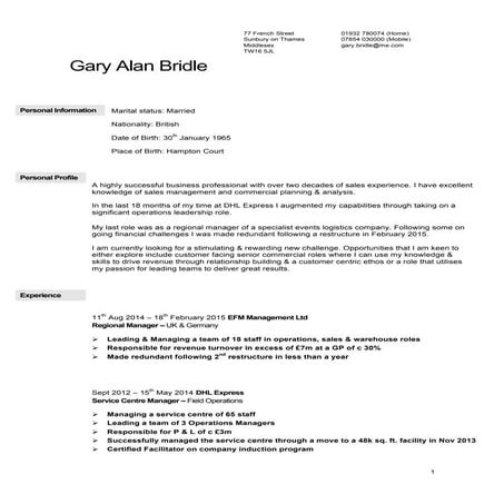 CV Gary Bridle February 15 | PDF