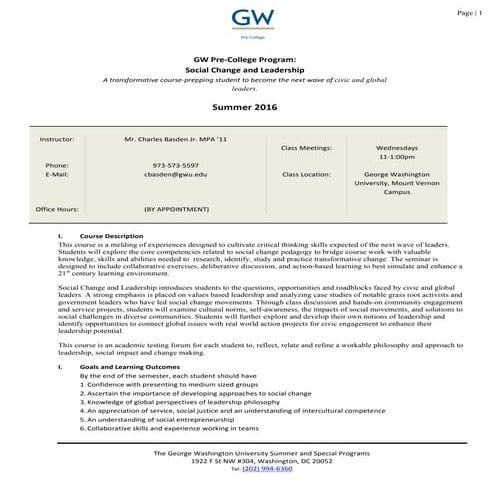 FINAL GW PRE COLLEGE Basden Summer 2016 | PDF