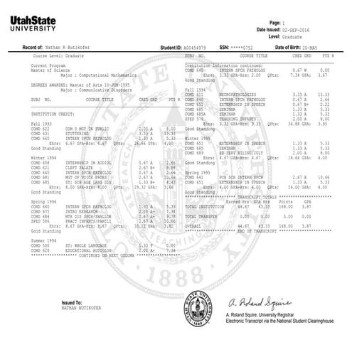 USU Transcripts--Nate Butikofer | PDF