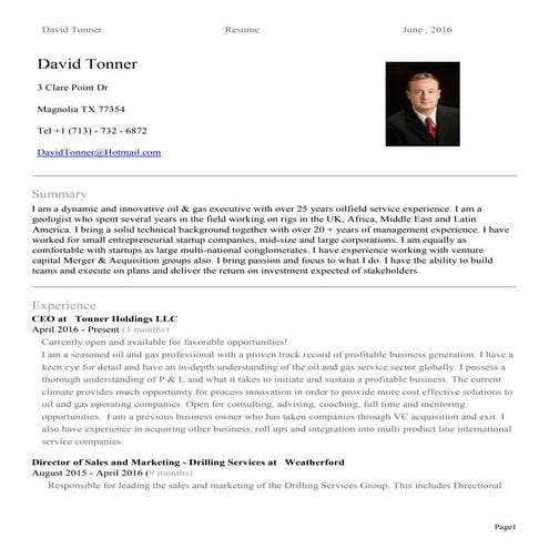 DavidTonner Resume 2016 | PDF