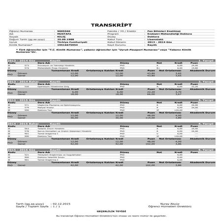 Ozyegin Transcript 1 | PDF