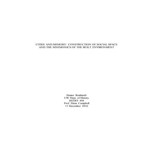 Cities and Memory - Construction of Social Spaces and the Mnemonics of ...