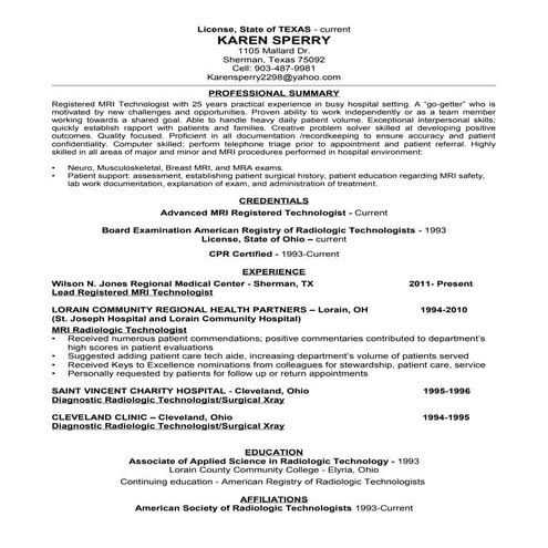 Sperry, Karen mri resume 2016 | DOC