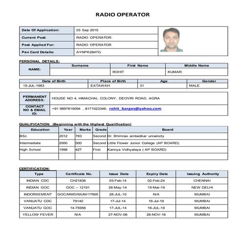 Radio Operator Resume - Rohit | DOCX