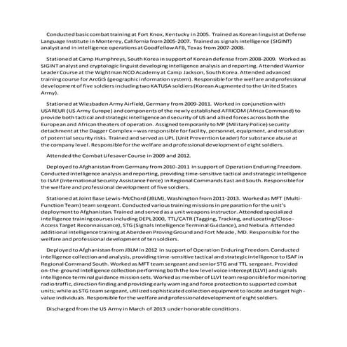 Alex Haug - US Army History | PDF