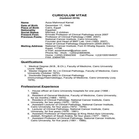CURICULUM VITAE 2016 | DOC