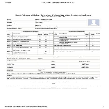 FINALYEARMARKSHEET | PDF