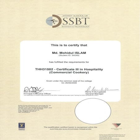 cookery certificate | PDF