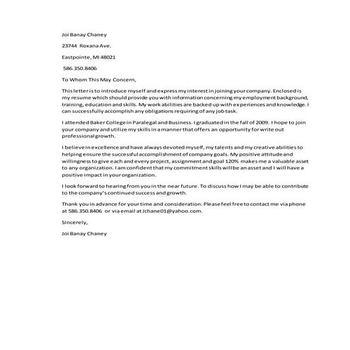 Joi Banay Chaney Cover Letter | DOCX
