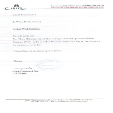 Work Experiance Certificate-NUS | PDF