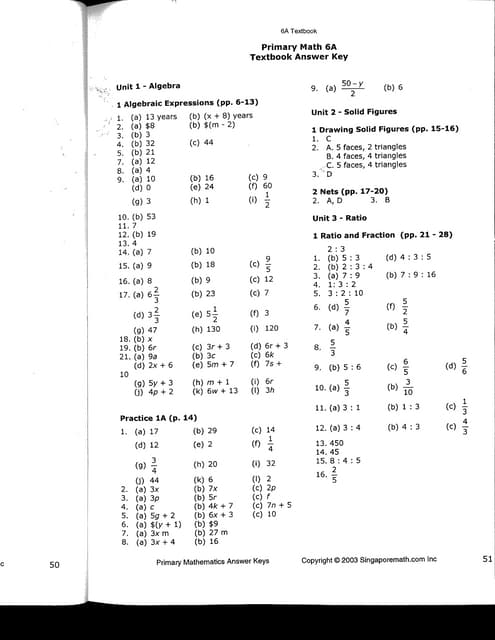 Singapore Math - 6B - Answer Key | PDF